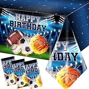 Juweked 3Pcs Sports Table Cloth Plastic Sports Birthday Party Decorations All Star Table Cloth Football Baseball Basketball Soccer Table Cloth Sports Party Tablecloth Sports Themed Party Decorations
