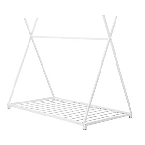 Twin Floor Bed with Slats and Triangle Structure, Montessori Floor Bed Frame Twin Size, Twin Size House Floor Bed/Montessori Bed for Kids, Girls, Boys, White