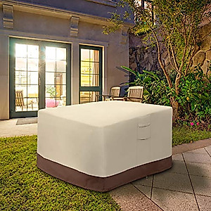 Vailge Fire Pit Cover,100% Waterproof Square Gas Firepit Table Cover,Outdoor Heavy Duty Lawn Patio Furniture Covers with Air Vent and Handle,36"L x 36"W x 20"H,Beige & Brown