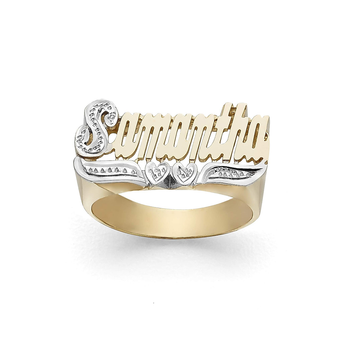 Silver N Style Lee113dZ Personalized Gold 10mm Size Pave cut on First Letter and Double Heart Tail Name Ring (white gold 14k, 6)