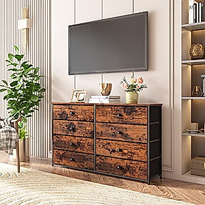 Furnulem Nightstand with 3 Drawers with 2-Tier Shelf and 8 Drawer Dresser Wide 47'' Long, Storage Chest of Drawer for 55'' TV Stand in Closet