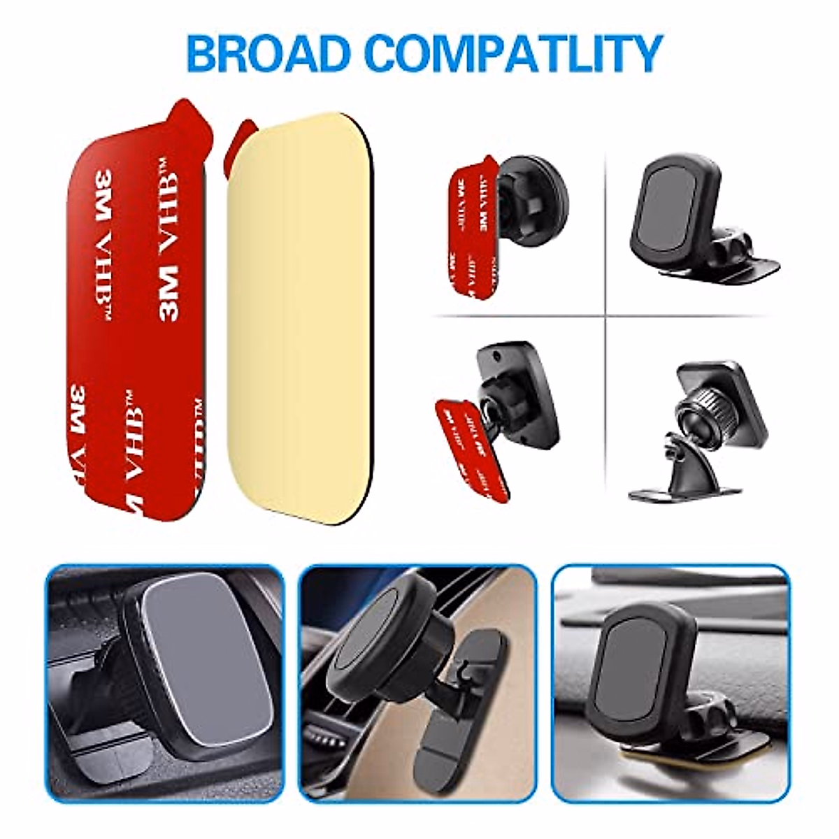 pop-tech Sticky Adhesive Pad Replacement for Car Dashboard Magnetic Phone Mount Base, 8pcs 3M VHB Double Sided Sticker Heat Resistance Tape for Magnet Cellphone Holder & Windshield Dash Cam