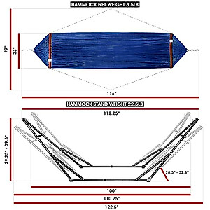Tranquillo Adjustable Hammock Stand, Collapsible Camping Hammock and Stand, 550 lbs Capacity Steel Double Hammock Stand for 2 Persons, Premium Pre-Assembled Stand for Indoor Outdoor, Anti-flip, Aegean