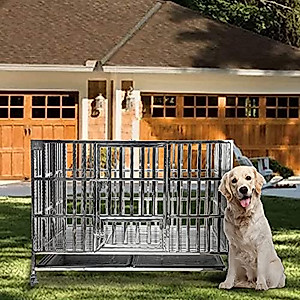 Confote 48" Heavy Duty Stainless Steel Dog Cage Kennel Crate and Playpen for Training Large Dog Indoor Outdoor with Double Doors & Locks Design Included Lockable Wheels Removable Tray No Screw