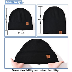 jaxmonoy Wool Cashmere Slouchy Knit Beanies Winter Hats for Women Men Soft Warm Double Layer Reversible Lightweight Slouch Cuffed Skull Beanie Cap - Black