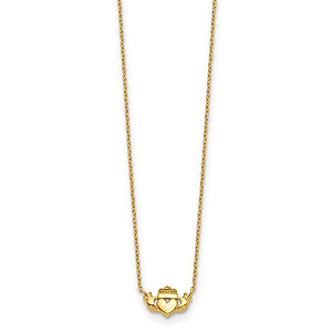 IceCarats 14K Yellow Gold Heart Love Irish Claddagh Celtic Necklace 17 inch Chain Jewelry