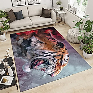 3D Large Tiger Area Rugs, Ink Style Carpet, Lounge Rug Fuzzy Plush Soft with Non-Slip Backing Apply to Bedroom Living Room Bath Mat Balcony,3×5ft/90*150cm