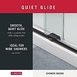 Delta Shower Doors SD3956994 Classic Semi-Frameless Contemporary Sliding Shower 60"x71", Nickel Track