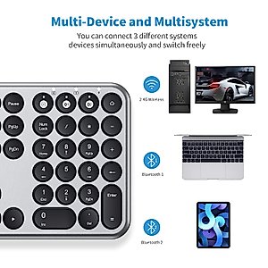 ZYTUA Multi-Device Bluetooth Keyboard, Dual Mode (Bluetooth & 2.4GHz) Full Size Rechargeable Wireless Keyboard with Round Keys, Support 3 Devices for Windows/iOS/Mac OS/Android