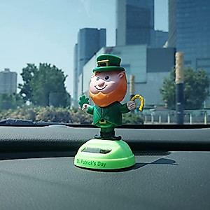 2pcs Car Solar Bobble Head Toy, St. Patrick's Day Leprechaun Powered Dancing Figurine Ornament, Shaking Figures Dashboard Decor, Festival Gifts for Car Office Home Desk Table Decoration
