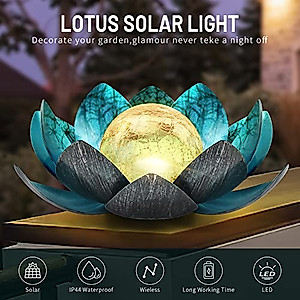 QZHP Lotus Solar Lights Outdoor,Solar LED Powered Garden Light Waterproof for Decor Tabletop Ground Yard Patio Walkway Landscape,Metal Glass LED Lotus Flower Lights