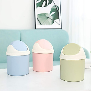 Desktop Mini Plastic Waste Garbage Can with Lid, Stylish Countertop Trash Bin Table Waste Paper Basket Round Small Trash Can for Office Bathroom Children Bedroom, Pink
