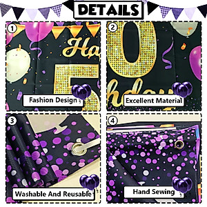 4 x 6ft Happy 50th Birthday Party Decorations Banner Gold and Black Sign - Cheers to 50 Years Anniversary Purple Photo Booth Backdrop Party Supplies for Women and Men