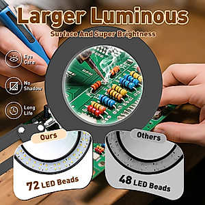 5X Magnifying Glass with Light and Stand, KIRKAS 2-in-1 Real Glass Lens Magnifying Desk Lamp with Clamp, 3 Color Modes, Stepless Dimmable Magnifier Light for Close Work Repair Reading Crafts- Black