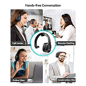 TECKNET Bluetooth Headset with Microphone for PC, Trucker Bluetooth Headset with AI Noise Cancelling & Mute Button, Wireless Headset with Mic for Computer Work from Home Office Call Center Zoom Skype