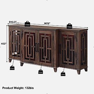 JXQTLINGMU Ultra Large 70 inch TV Stand for 80 Inch TV, LED Media Console with 3-Sides Hollow Out Glass Doors, Farmhouse Entertainment Center with Storage for Living Room, Bedroom, Brown