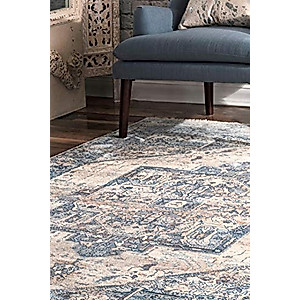 nuLOOM Harriet Vintage Medallion Fringe Area Rug, 8' x 10', Light Blue