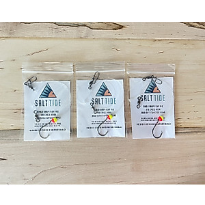 3 Pack Single Drop Pompano Whiting Surf Fishing Rigs Hand-Tied (30LB Mono, Red/Yellow)