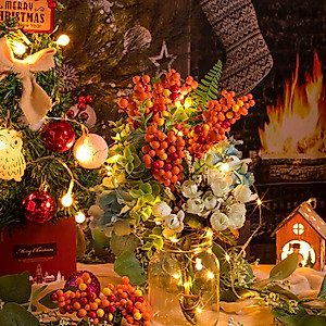 Whaline Autumn Orange Berry Twig Stem, 12 Pack Artificial Orange Berry Picks for Fall Decor, Christmas Tree Decorations, Crafts, Wedding, Holiday Home Decoration