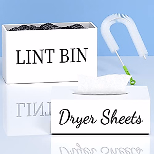 Carmanon Magnetic Lint Bin & Dryer Sheet Holder Set, Farmhouse Lint Bin for Laundry Room Organization Acrylic Dryer Sheet Dispenser Box and Trash Can, Modern Home Decor