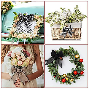 MuRealy Wreath Ribbons - 2.5 Inch Black Burlap Ribbon and Polyester with Buffalo Plaid, Stripes and Plaid Edged Ribbons, 4 Rolls 20 Yards Ribbons for Christmas, Weddings, Gifts Wrapping and Bow Decor