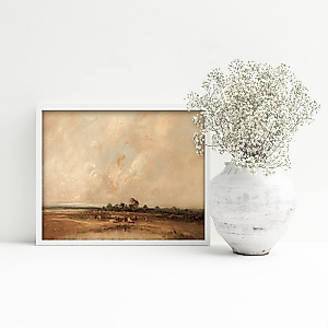 Coastal Marsh Landscape Print - Vintage Sunset Art, French Country Cloud Print - Unframed