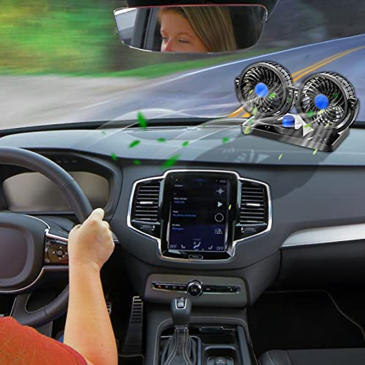 12V Car Fan, Electric Dual Head Car Cooling Fan with 360 Degree Adjustable 2 Speed Cooling Air Circulator Fan That Plugs into Cigarette Lighter, Auto Fans for Car Truck Van SUV RV Boat Golf Vehicles