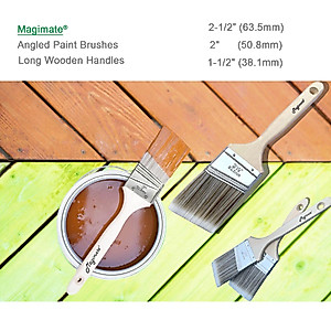 Magimate Paint Brushes Set, Sash Brushes, Soft Tapered Filament, Wood Stain Brushes for Walls, Cabinets and Fences Pack of 5