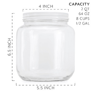 Cornucopia Brands Clear Half Gallon Wide-mouth Glass Jars (Metal Lids, 2-Pack), 64-Ounce / 2-Quart Capacity w/Metal Lids, BPA-Free