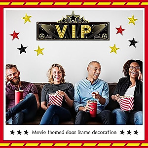 Tigeen 32 Pcs VIP Party Decorations Set 1 Shiny VIP Entrance Decoration 30 Gold Red Black Glitter Star 1 Gold Decorative Door Curtain for Movie Night Party VIP Party Music Award Night Birthday