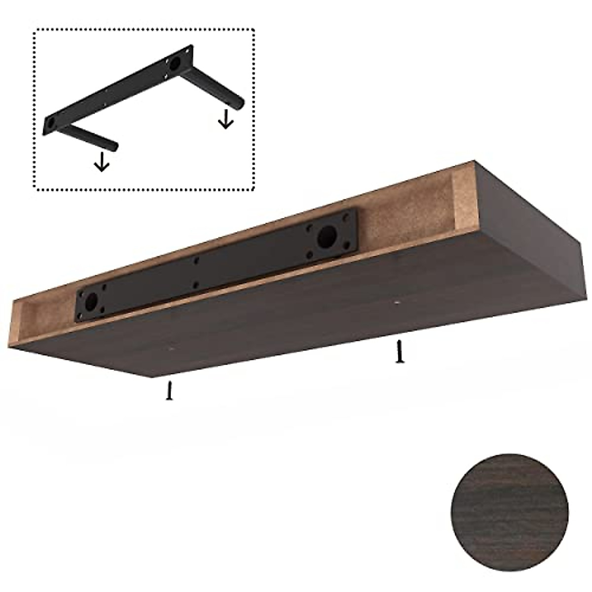 Ballucci Floating Shelf Extra Wide, 24" L Wood Wall Mounted Ledge with Invisible Bracket for Living Room, Bedroom, Bathroom, Kitchen, Nursery, 8" Deep - Espresso