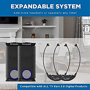 TV Ears 5.8 Digital Wireless Headset System - Long Range, Personal Volume Control, Quiet to Loud, Supports All TVs, Ideal for Seniors & Hearing Impaired, Plug N' Play, No Audio Delay, Dr Rec - 22741