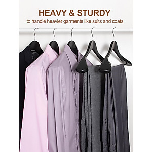 HOUSE DAY High-Grade Suit Hangers, Wide Shoulder Wooden Hangers with Non Slip Pants Bar, Smooth Finish 360° Swivel Hook Solid Wood Coat Hangers for Dress, Jacket, Heavy Clothes Hanger 6 Pack (Black)