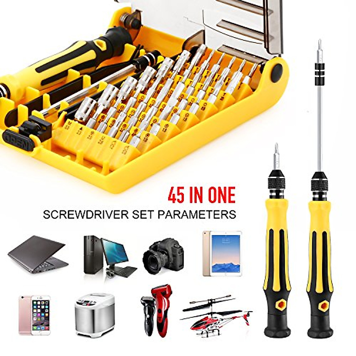 45 in 1 Mini Screwdriver Set, VCOO Torx Bit Tools Set, Small Precision Screwdriver Kit with Tweezers & Extension Shaft for Repair or Maintenance