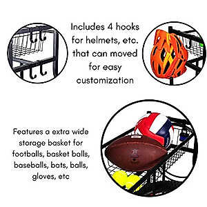 3 Bike Stand Rack with Storage – Great for Parking Road, Mountain, Hybrid or Kids Bikes – Garage Organizer - Helmet - Sports Storage Station - Black