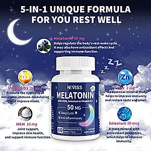 Sugar-Free Melatonin 50 mg for Adults - Fast Dissolve & Chewable Sublingual - Extra Strength Melatonin with MSM, Selenium & Vitamin D3, for Relaxation, Health Rest Cycle, Deep Zzzs,Immune,120 Servings
