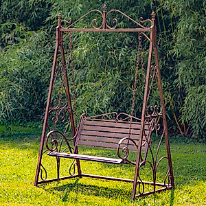 Outdoor Sturdy Metal Swing Bench with Frame Monte Carlo 1968" Furniture Collection (Aged Bronze, Swing Bench with Frame)