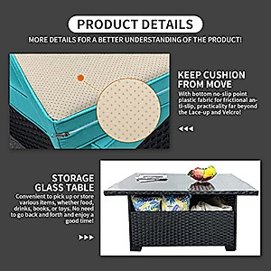 Outdoor PE Wicker Rattan Furniture Set - 9 Piece Patio Garden Sectional Sofa Chair with Turquoise Cushion