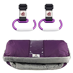 Stroller Hand Warm Muff Pram Gloves with 2 Stroller Hooks Winter Waterproof Anti-Freeze Fleece Baby Stroller Pushchair Warm Gloves Gift for Parents and Caregivers (Purple)