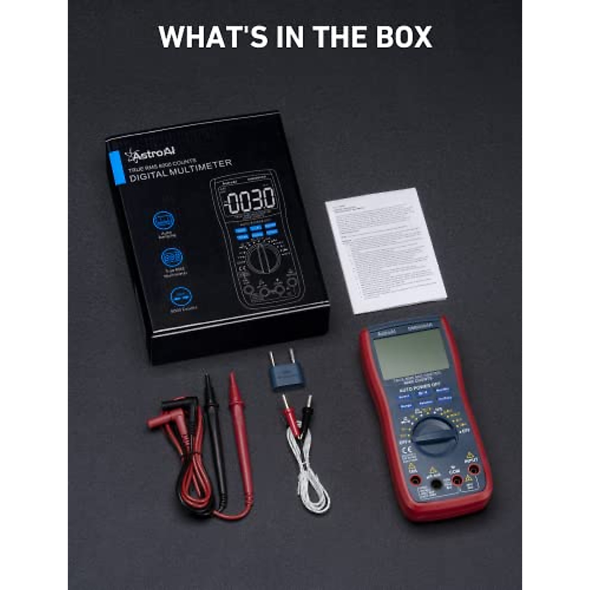 AstroAI Digital Multimeter and Analyzer TRMS 6000 Counts Volt Meter Ohmmeter Auto-Ranging Tester; Accurately Measures Voltage Current Resistance Diodes Continuity Duty-Cycle Capacitance Temperature