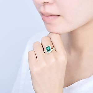 Lanmi Brilliant Natural Green Emerald Ring Solid 14K White Yellow Gold Engagement Wedding Diamonds Rings for Women Promotion