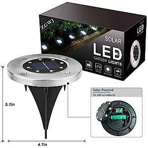 ZGWJ Solar 8 LED Disk Lights Upgraded Outdoor Ground Garden Landscape Lights for Lawn Pathway Yard Deck Patio Walkway (White)