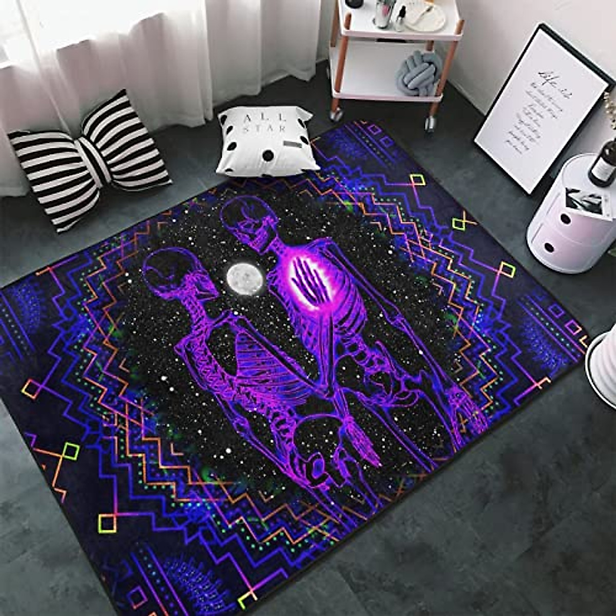 Skull Area Rugs,Blacklight Skull Trippy Area Rug,Rugs Non-Slip 3x5 Area Rug Carpet Soft Rugs Decor for Kitchen Bedroom Dining Home Room 60"X39"