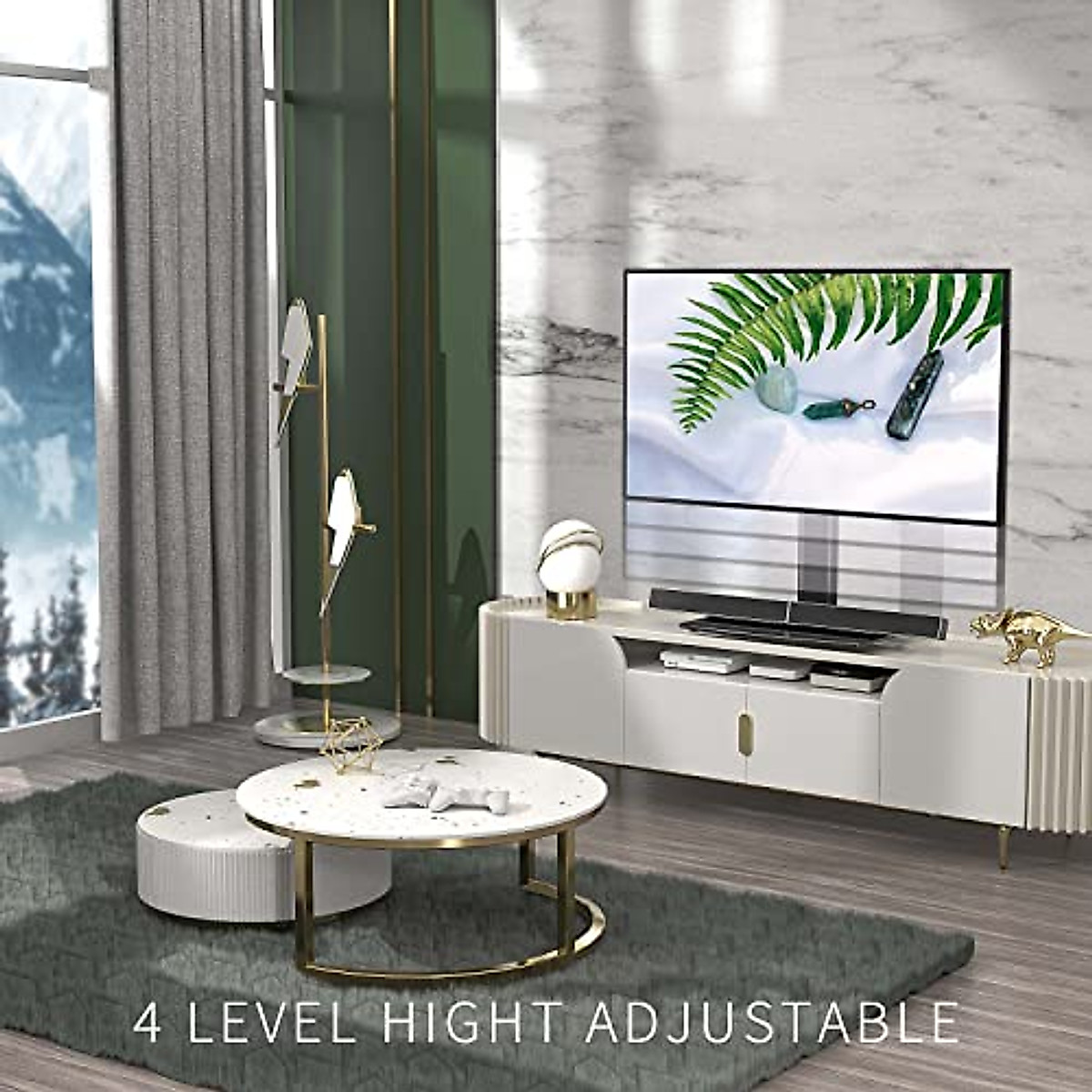 Universal Swivel TV Stand/Base Table Top TV Stand for 19 to 43 inch TVs with 90 Degree Swivel, 4 Level Height Adjustable, Heavy Duty Tempered Glass Base, Holds up to 99LBS HT02B-001