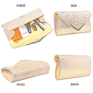 Women Evening Envelope Handbag Prom Sequin Clutch Purse Shoulder Cross Body Bag (Gold)