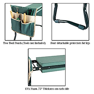 Pure Garden 50-LG5096 Gardening Kneeling Bench-Foldable Foam Pad Stool for Kneelers-2 Tool Pouches & Handles-Comfort & Protection for Planting & Weeding, Green