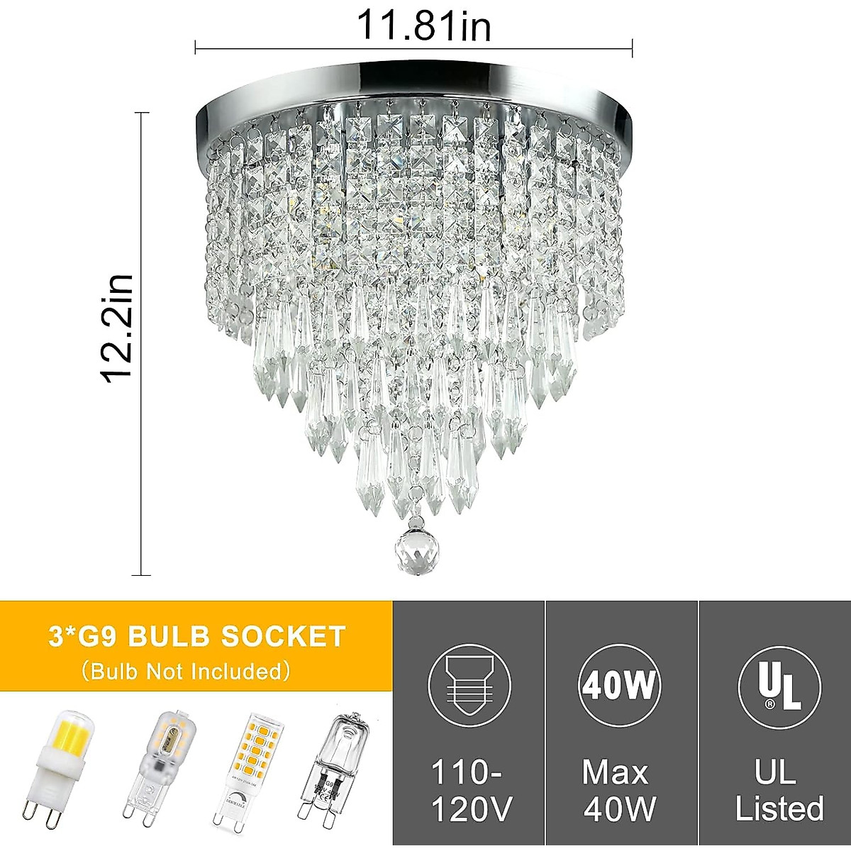Depuley 4-Lights Mini Chandelier, Modern Flush Mount Ceiling Light, H 12.2'' x W 11.8'' Crystal Lighting Fixture for Bedroom, Hallway, Kitchen, Living Room, Bar