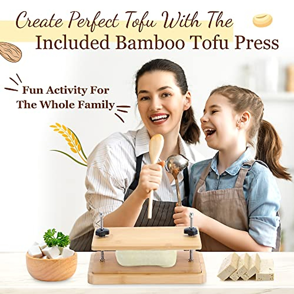 Soy Milk Maker Machine - 5 in 1 Vegan Nut Milk Maker - Nut Milk Machine Works As: Almond Milk Maker, Oat Milk Maker, Soymilk Machine, & Soup Maker Machine. Includes Tofu Making Kit w/ Tofu Press & Recipe eBook for Nut Milk & Tofu