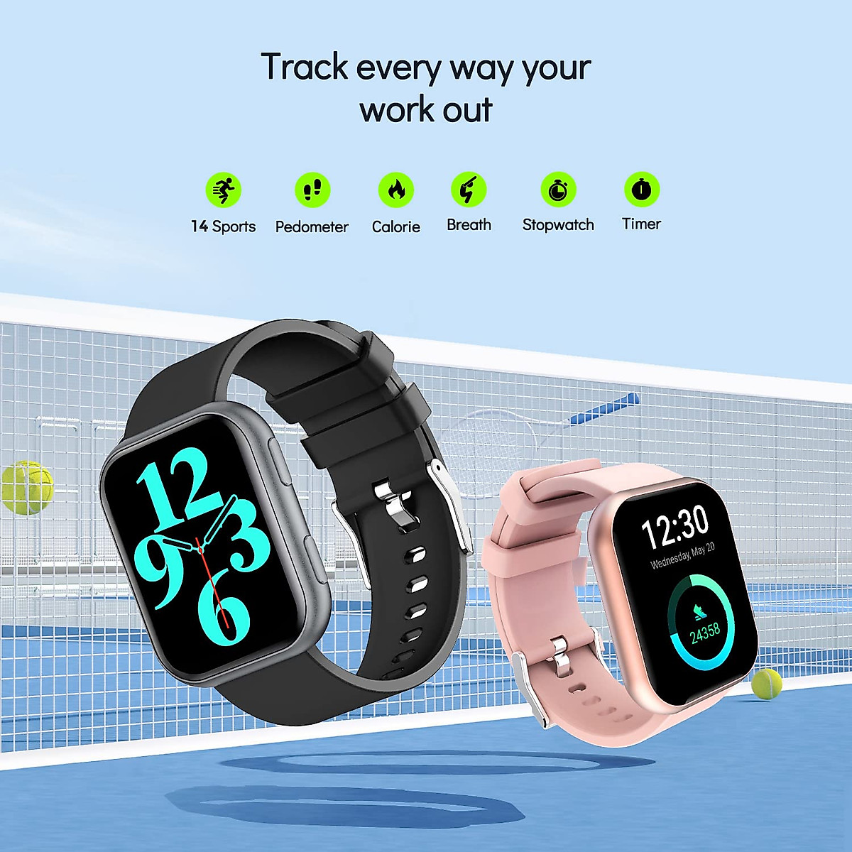 Deeprio Smart Watch for Android Phones iOS 1.75-inch HD Touchscreen 3ATM Waterproof Fitness Tracker Heart Rate Blood Oxygen Sleep Monitor Smartwatch Compatible iPhone Samsung Men Women Blue (SM006)