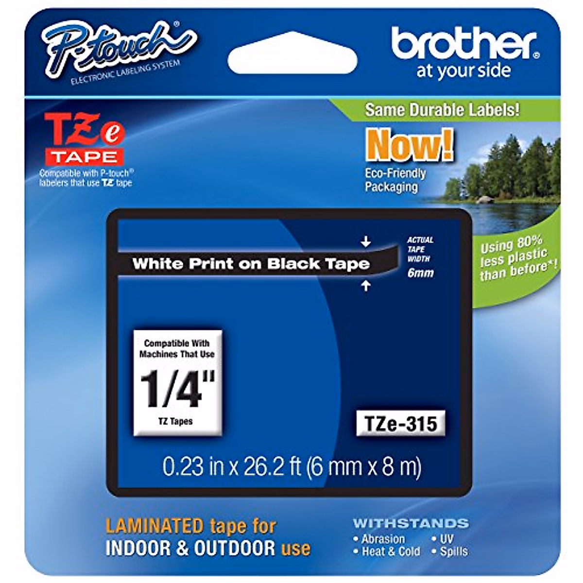 Genuine Brother 1/4" (6mm) White on Black TZe P-Touch Tape for Brother PT-2300, PT2300 Label Maker